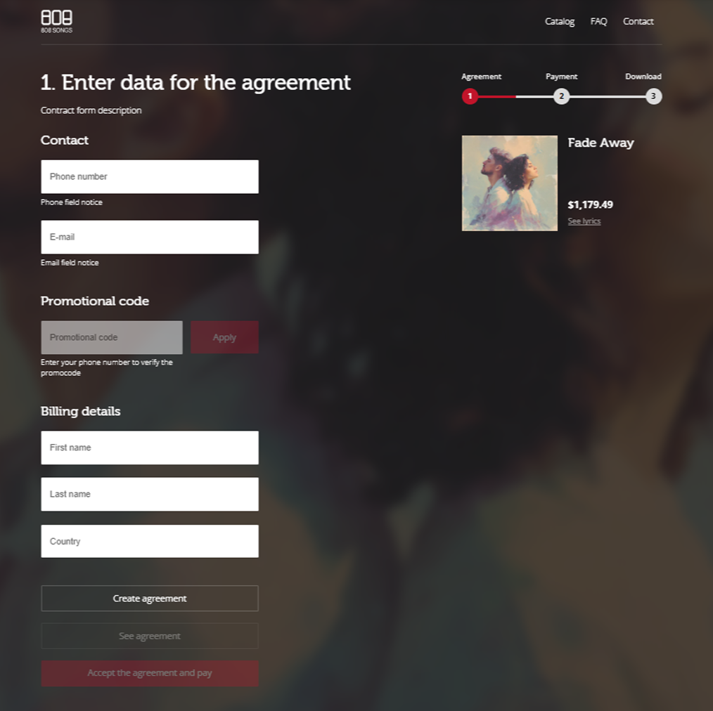 Song catalog online. Buy a song. Song for sale. Marketplace for authors ...